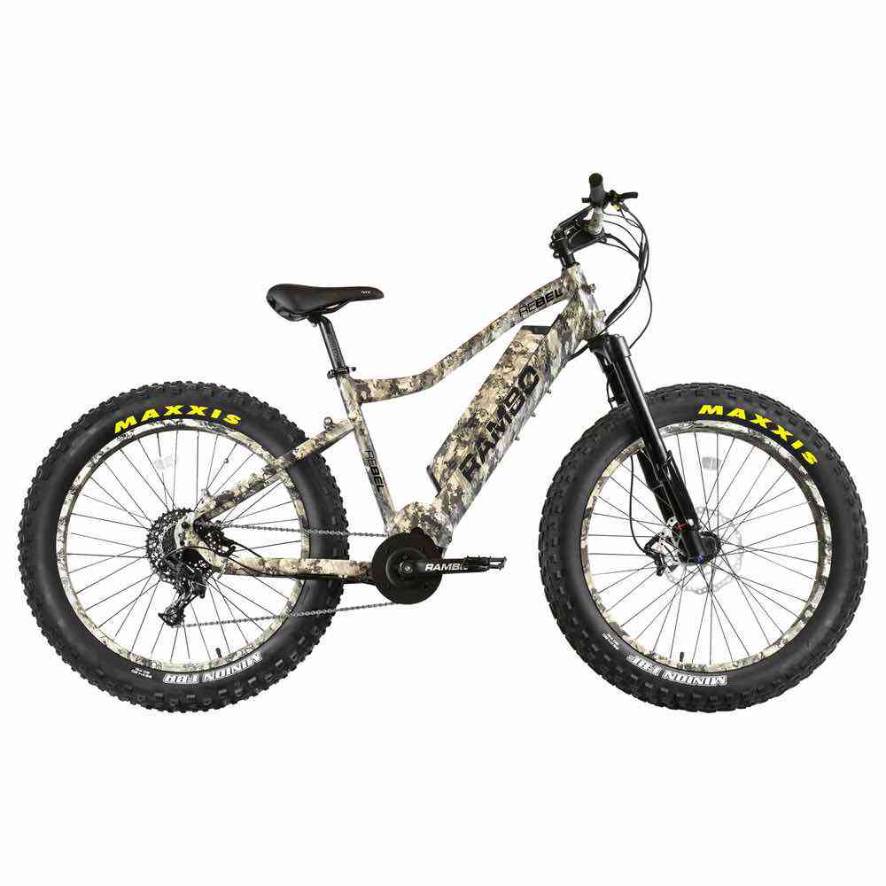 Rambo Rebel 1000Watt Mid Drive Motor Fat Tire Electric Hunting Bike 21 ...